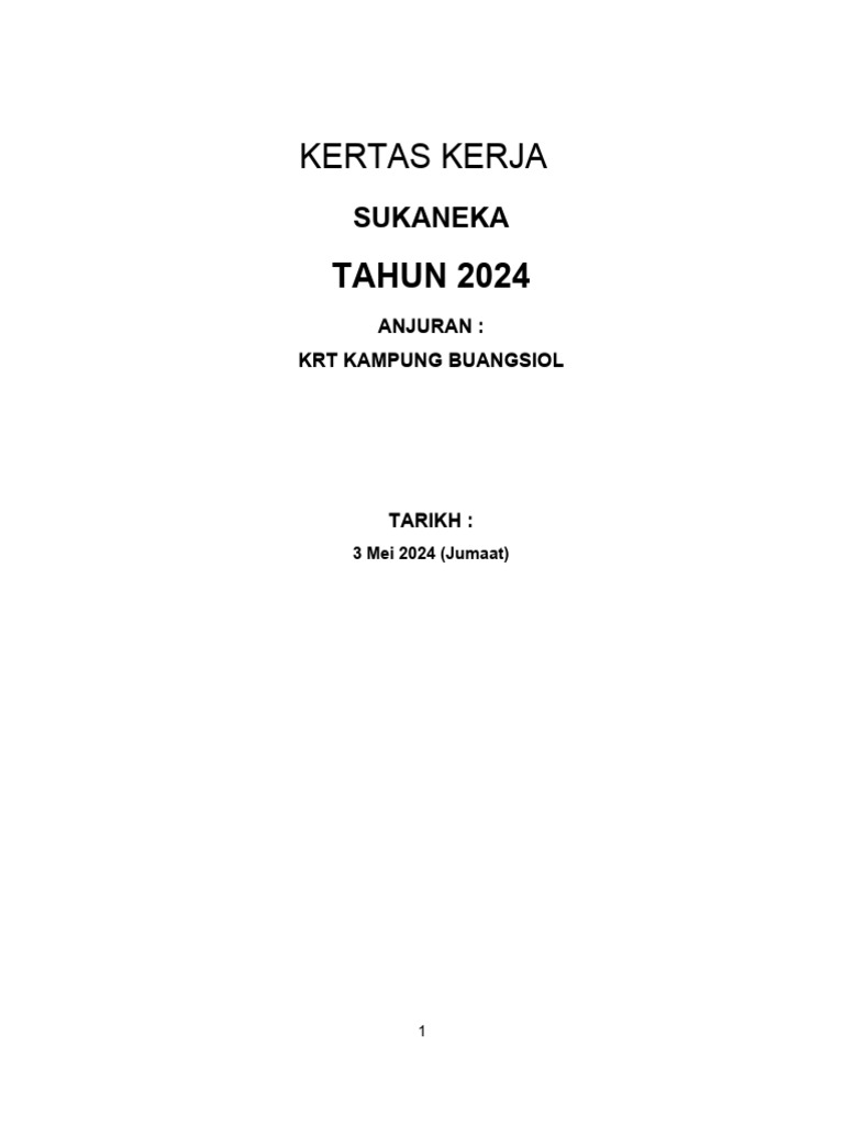 Kertas Kerja Sukaneka KRT 2024 | PDF