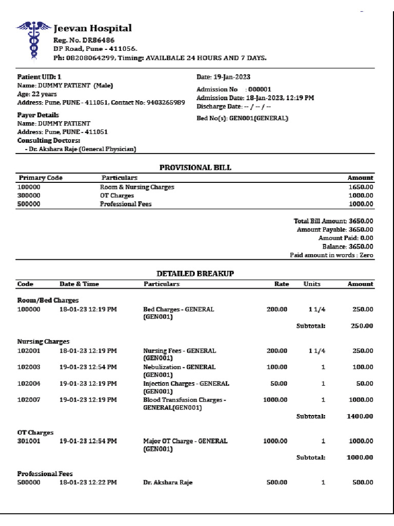Provisional-Hospital-Bill | PDF