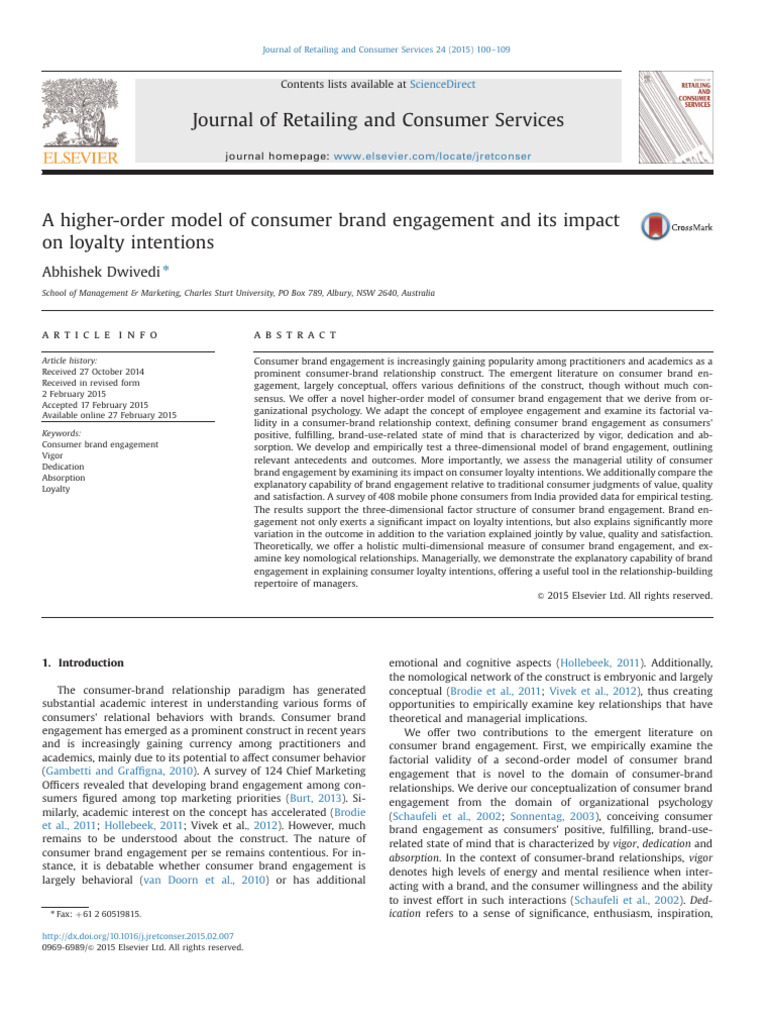 A Higher-Order Model of Consumer Brand Engagement and Its Impact On ...