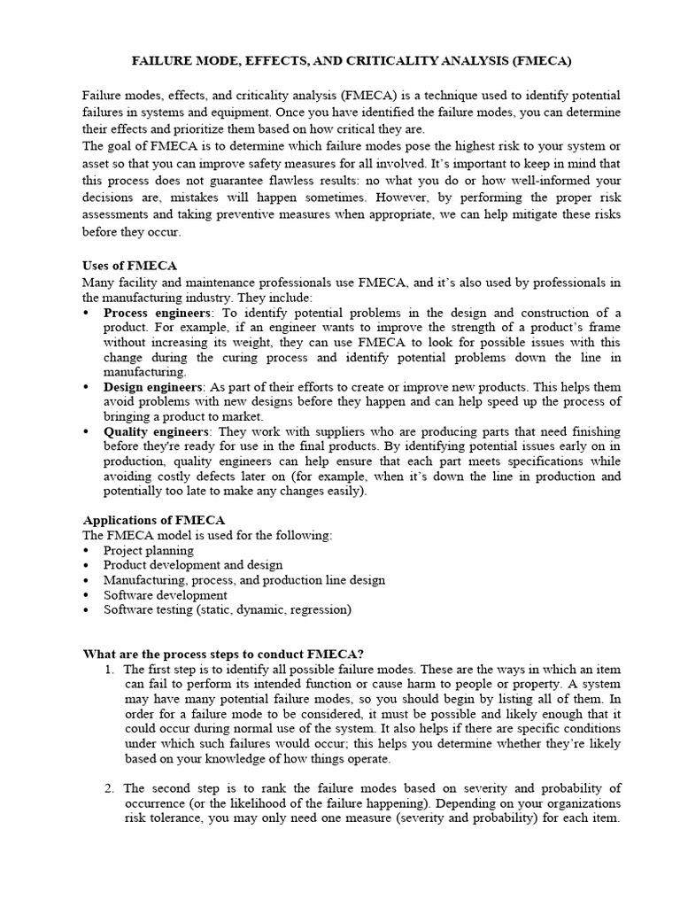 FMECA: Identifying Critical Failures | PDF | Risk | Systems Engineering