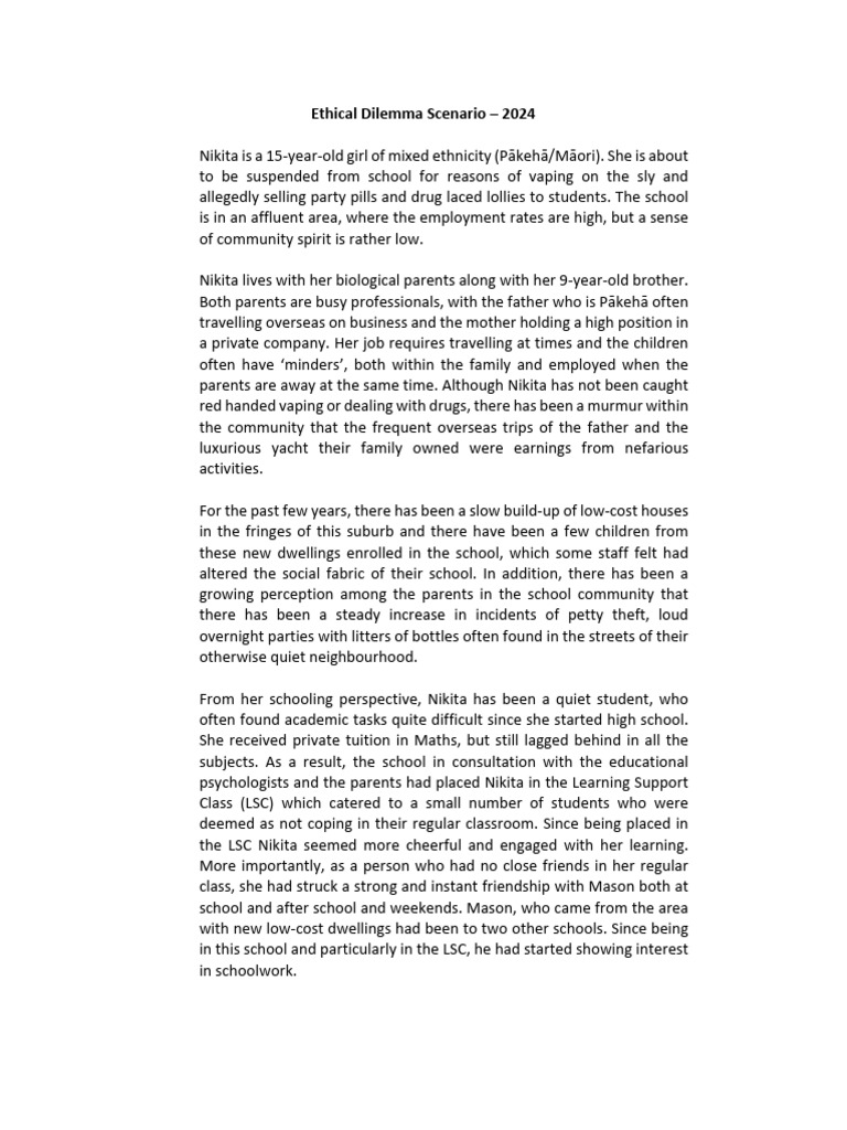 Ethical Dilemma Scenario - 2024 | PDF | Friendship | Social Psychology