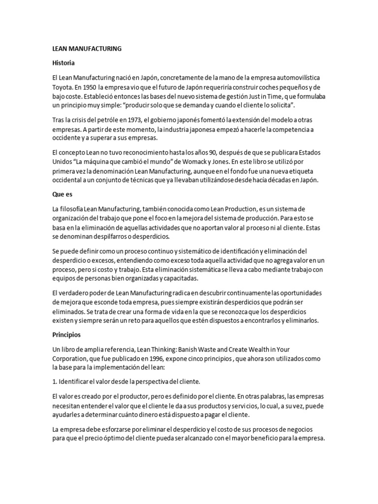 LEAN MANUFACTURING | PDF | Lean Manufacturing | Negocios económicos LEAN MANUFACTURING | PDF | Lean Manufacturing | Negocios económicos