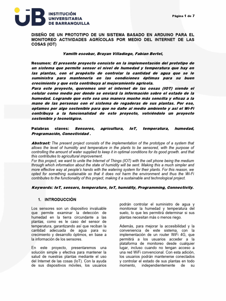PROYECTO IV | PDF | Internet de las Cosas | Riego