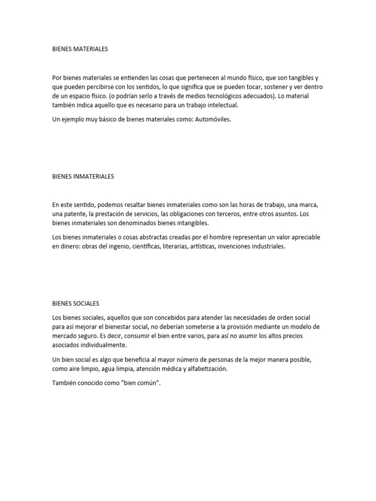 Bienes Materiales, Inmateriales, Sociales Entre Otros. | PDF | Bienes | Las emociones