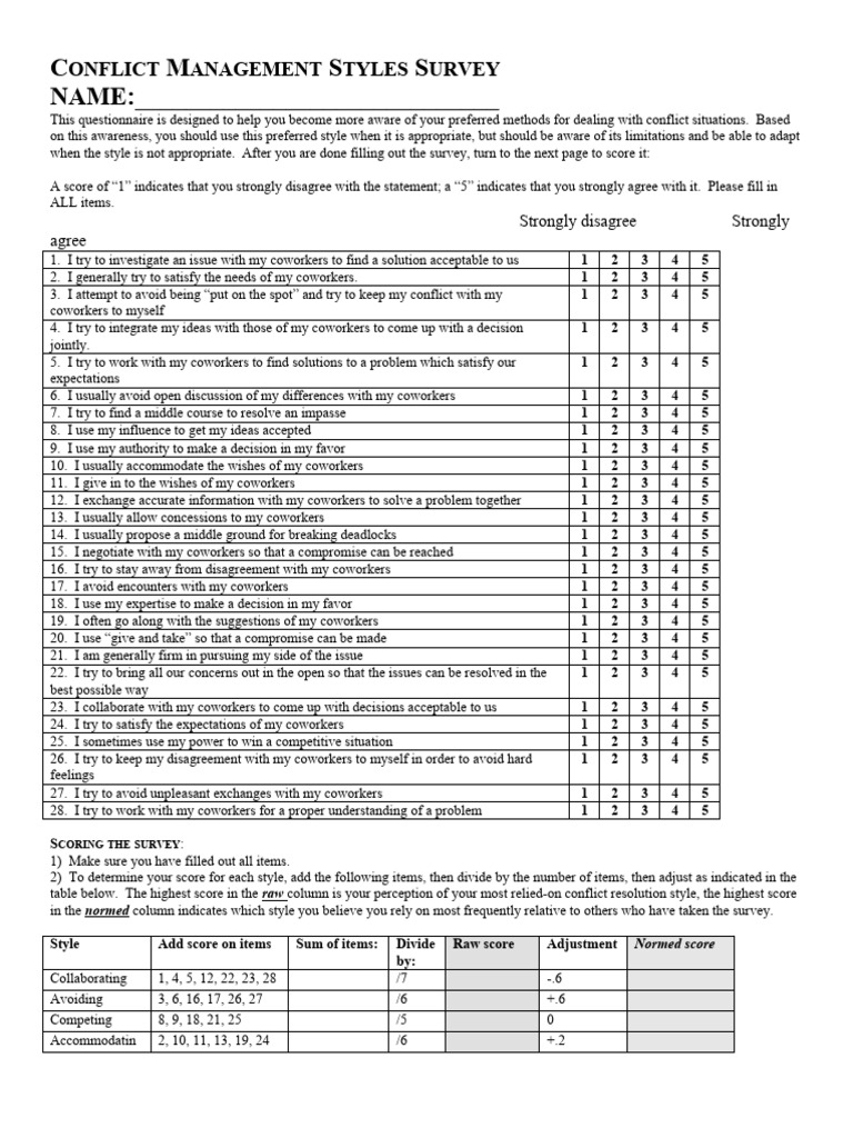Conflict Style Self-Assessment | PDF | Behavioural Sciences ...