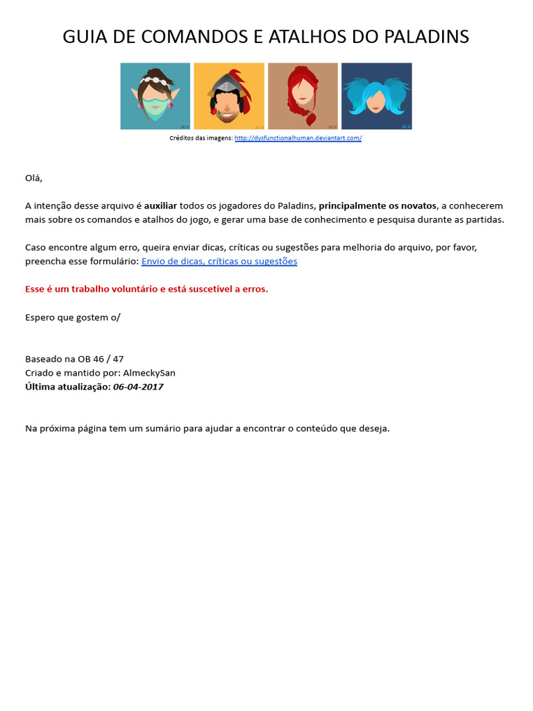Guia de Comandos e Atalhos Do Paladins | PDF