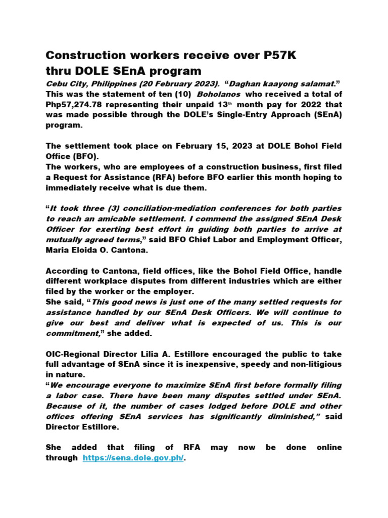 DOLE SEnA | PDF | Employment | Labour Law