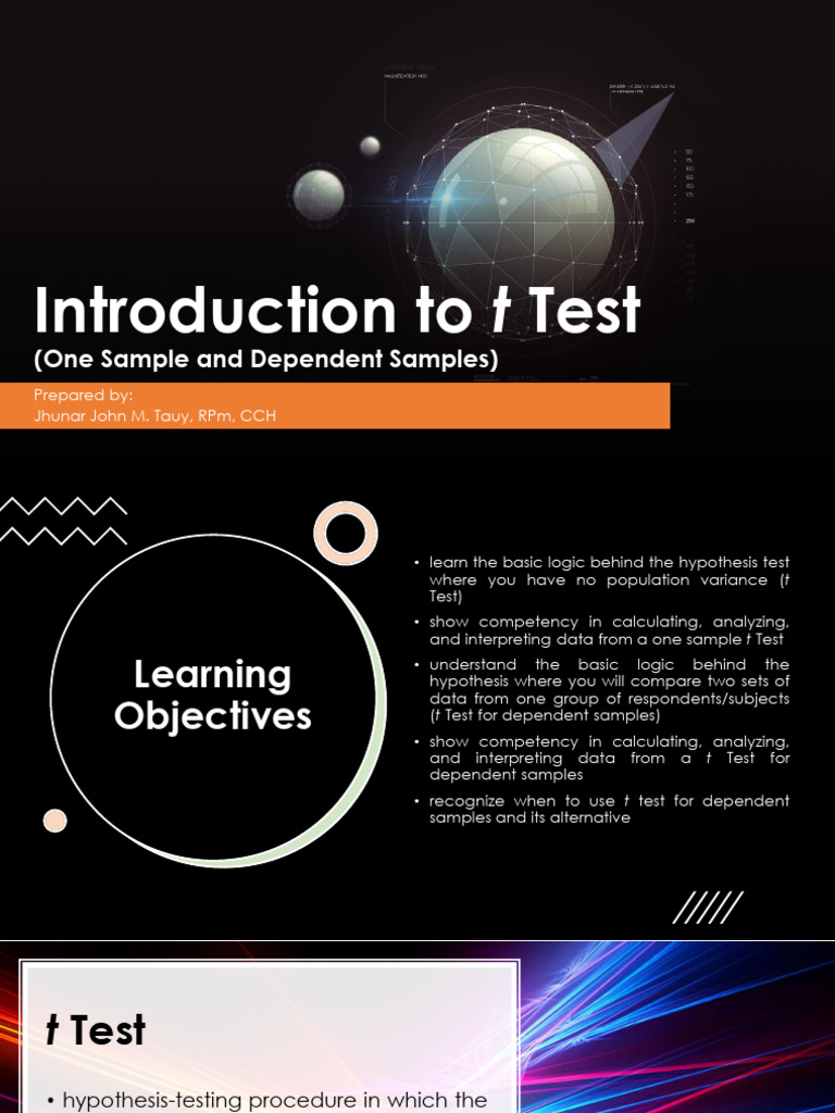 Introduction To T Test (One Sample and Dependent Samples) | PDF ...