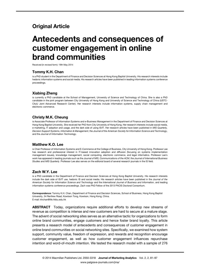 Antecedents and Consequences of Customer Engagement in Online ... Antecedents and Consequences of Customer Engagement in Online ...