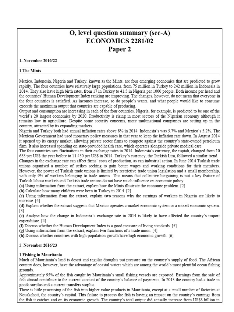 o Level Ques Summary (Sec A) | PDF | Inflation | Balance Of Payments