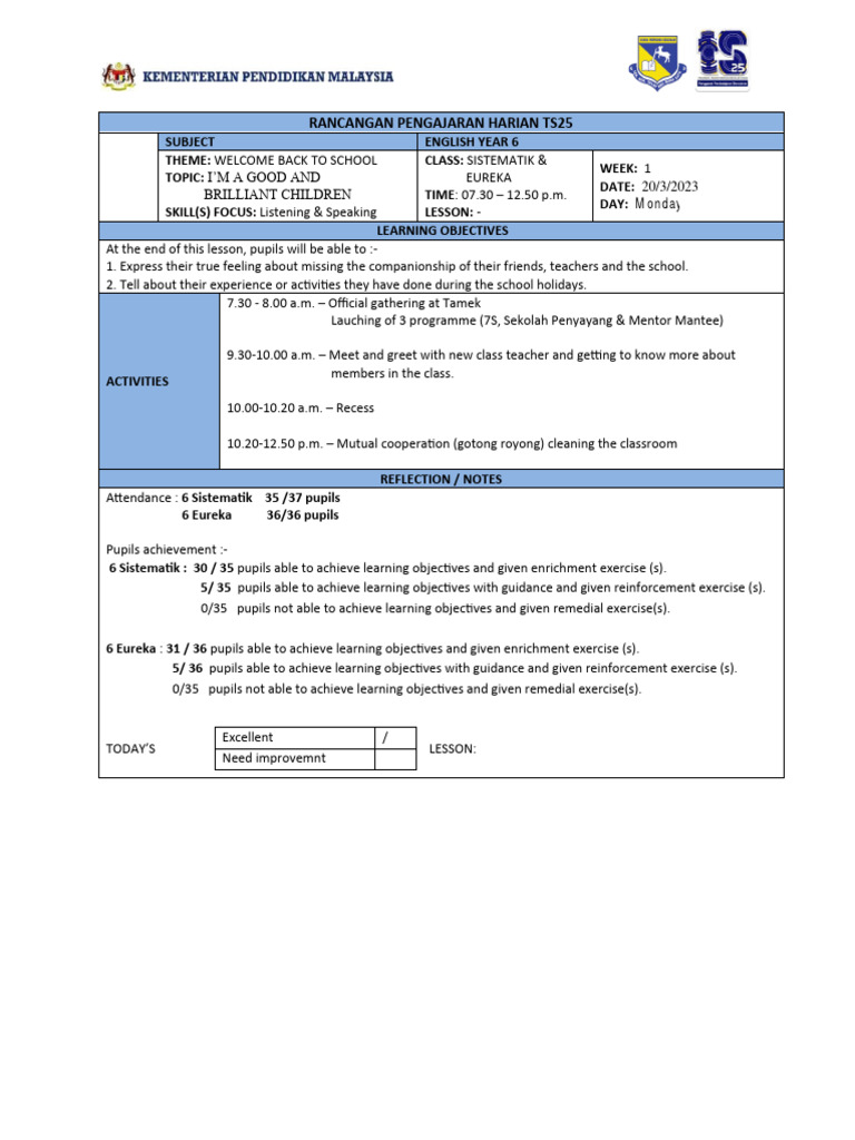RPH Week 1 Welcome Back To School | PDF | Learning | Cognitive Science