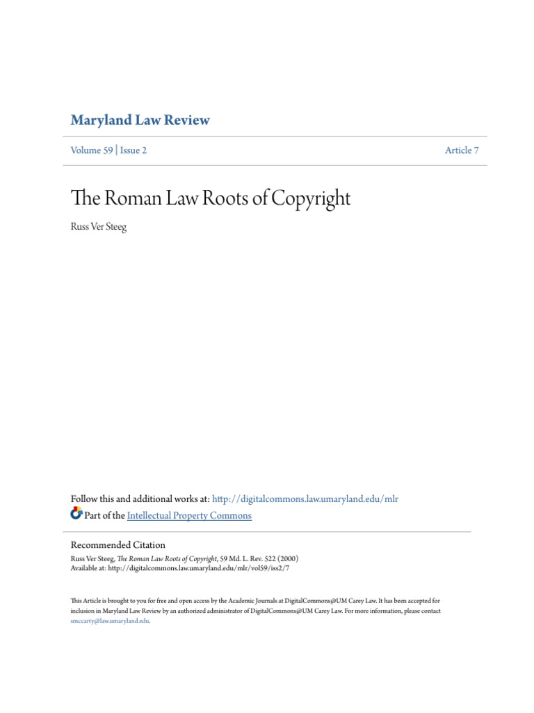 The Roman Law Roots of Copyright | PDF | Copyright | Public Domain