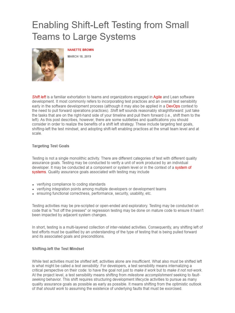 Enabling Shift-Left Testing From Small Teams To Large Systems | PDF ...