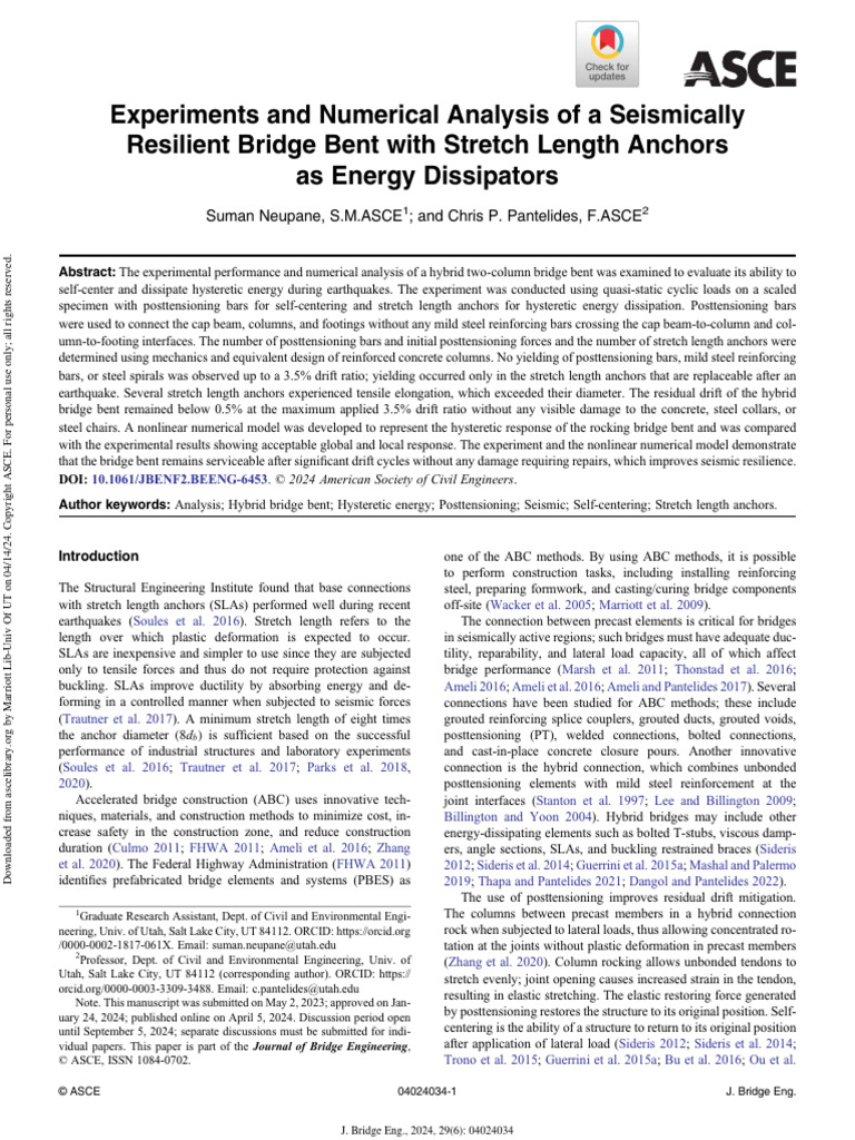 Neupane Pantelides 2024 Experiments and Numerical Analysis of A ...