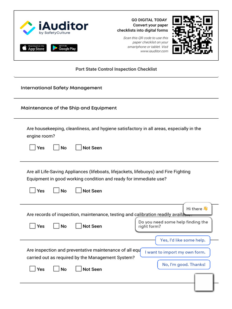 Port State Control Inspection Checklist - SafetyCulture | PDF | Safety