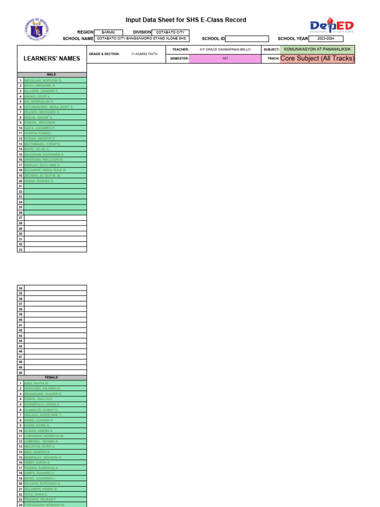 11-HUMSS-FAITH-E-CLASS-RECORD | PDF