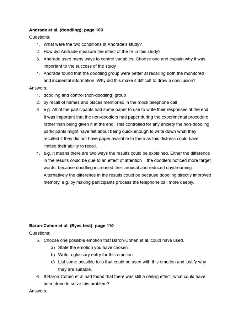 Psychology Exam Questions and Answers | PDF | Emotions | Memory