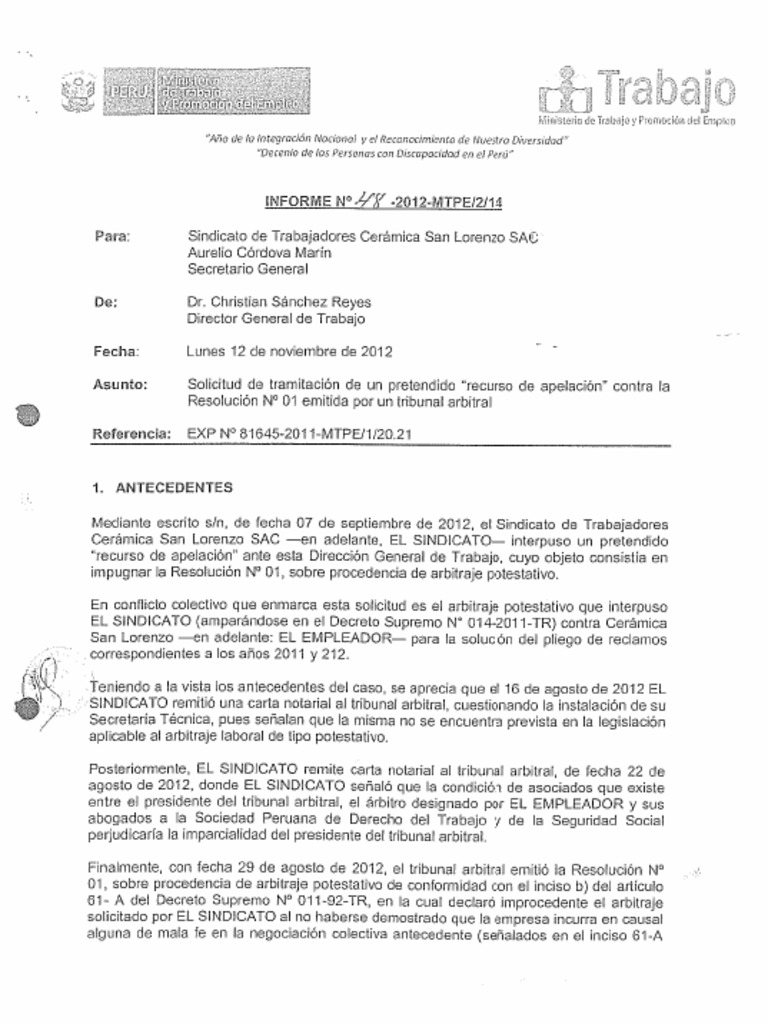 Informe - 48 - 2012 TRIBUNAL ARBITRAL | PDF