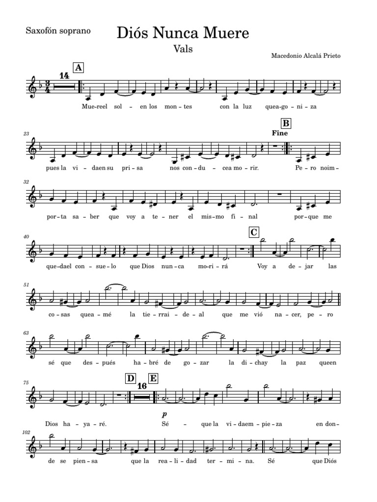 Dios Nunca Muere Macedonio Alcal Dis Nunca Muere-Saxofón Soprano | PDF