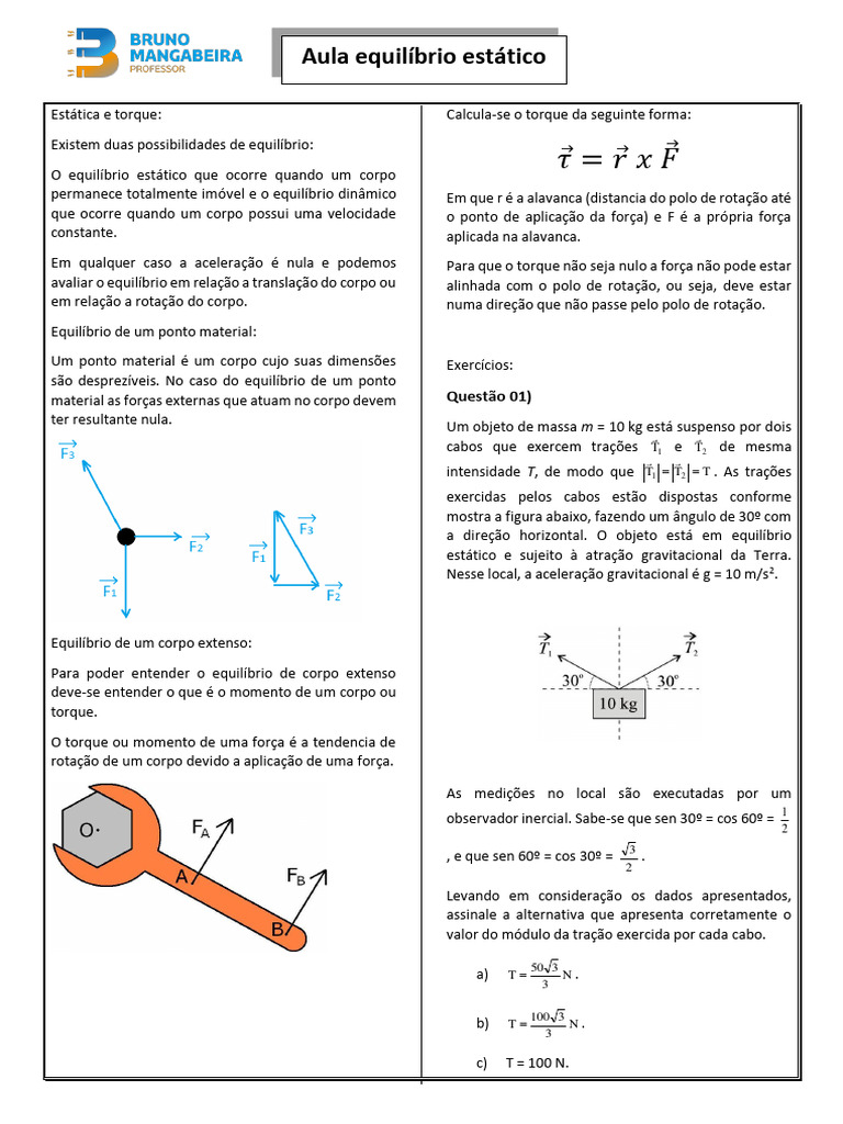 Estática e Torque | PDF | Torque | Rotação