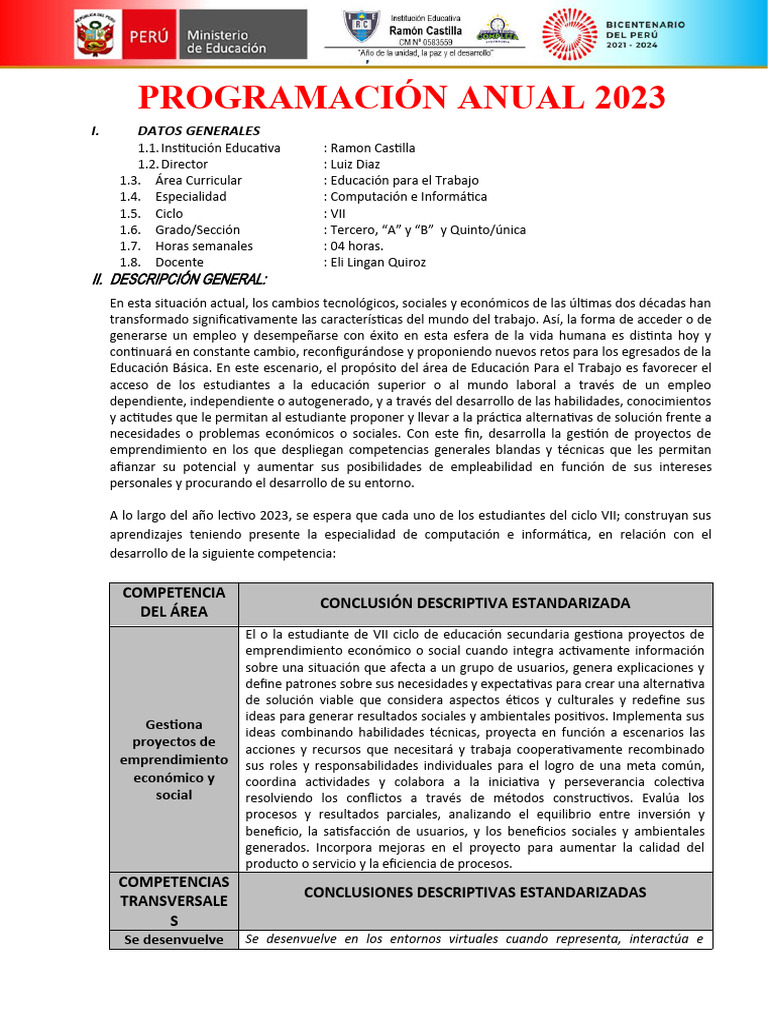 Programacion Anual Vii Ciclo | PDF | Aprendizaje | Evaluación