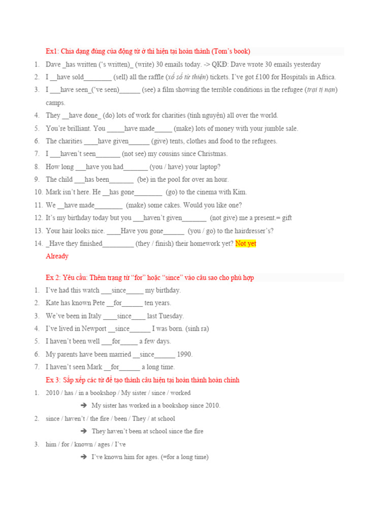 Homework Present Perfect 22feb | PDF