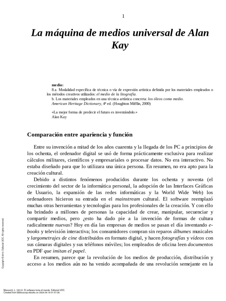 El Software Toma El Mando - (La Máquina de Medios Universal de Alan Kay) | PDF | Interfaces ...