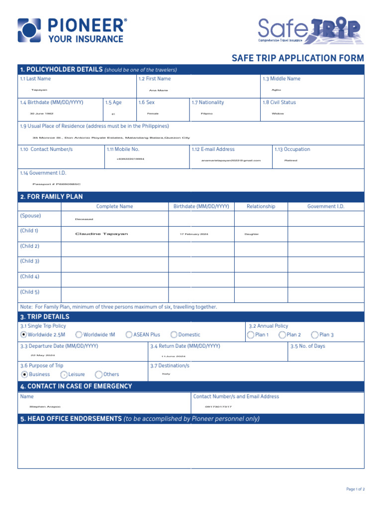 Pioneer Application Form - 1 | PDF | Insurance | Surety