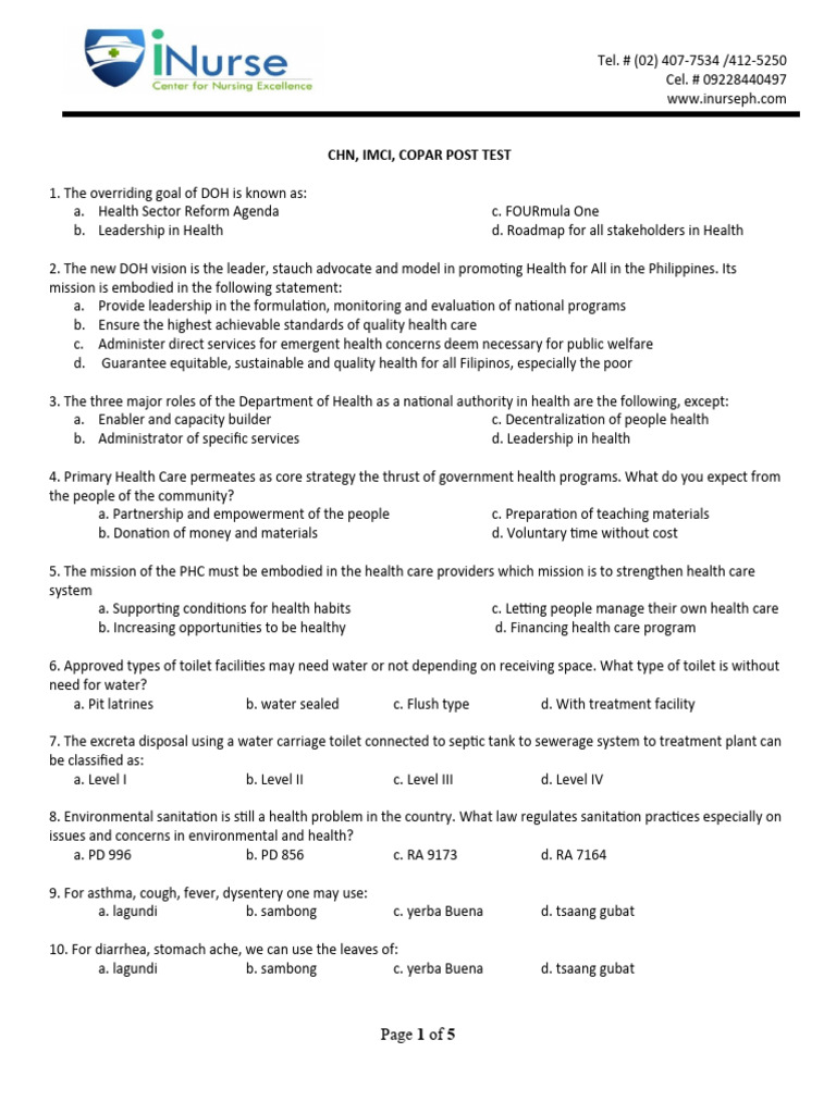 9P-CHN, IMCI, COPAR Post Test-Print | PDF | Diarrhea | Vaccines