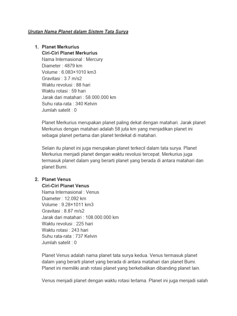 Urutan Planet Berdasarkan Diameter | PDF | Sains & Matematika