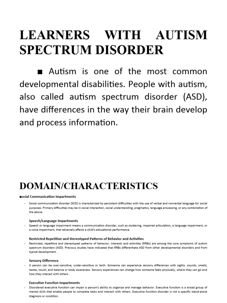 Learners With Autism Spectrum Disorder | PDF | Autism Spectrum | Mental ...