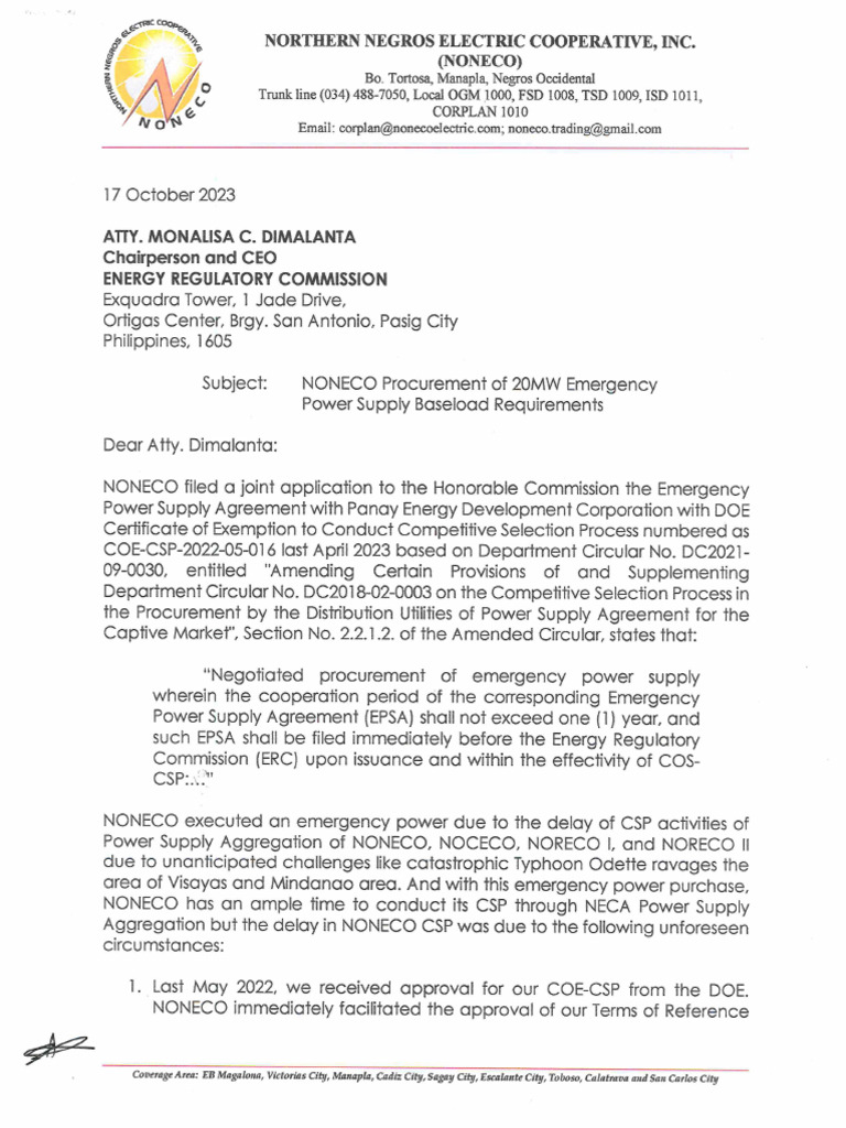 Letter For ERC Re Application EPSA | PDF