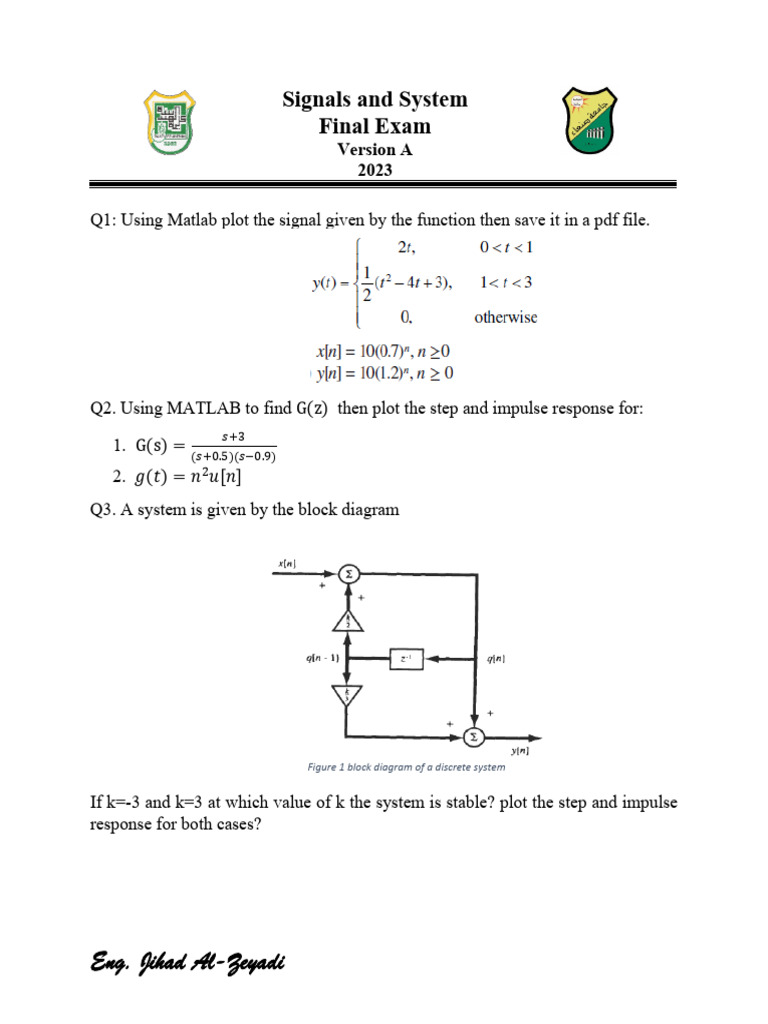 MATLAB Signals and Systems Exam 2023 | PDF | Computers | Technology & Engineering