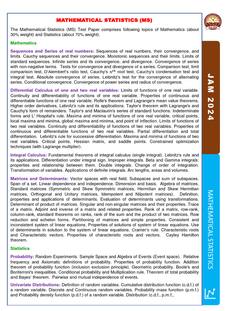 Ms Syllabus | PDF | Matrix (Mathematics) | Probability Distribution