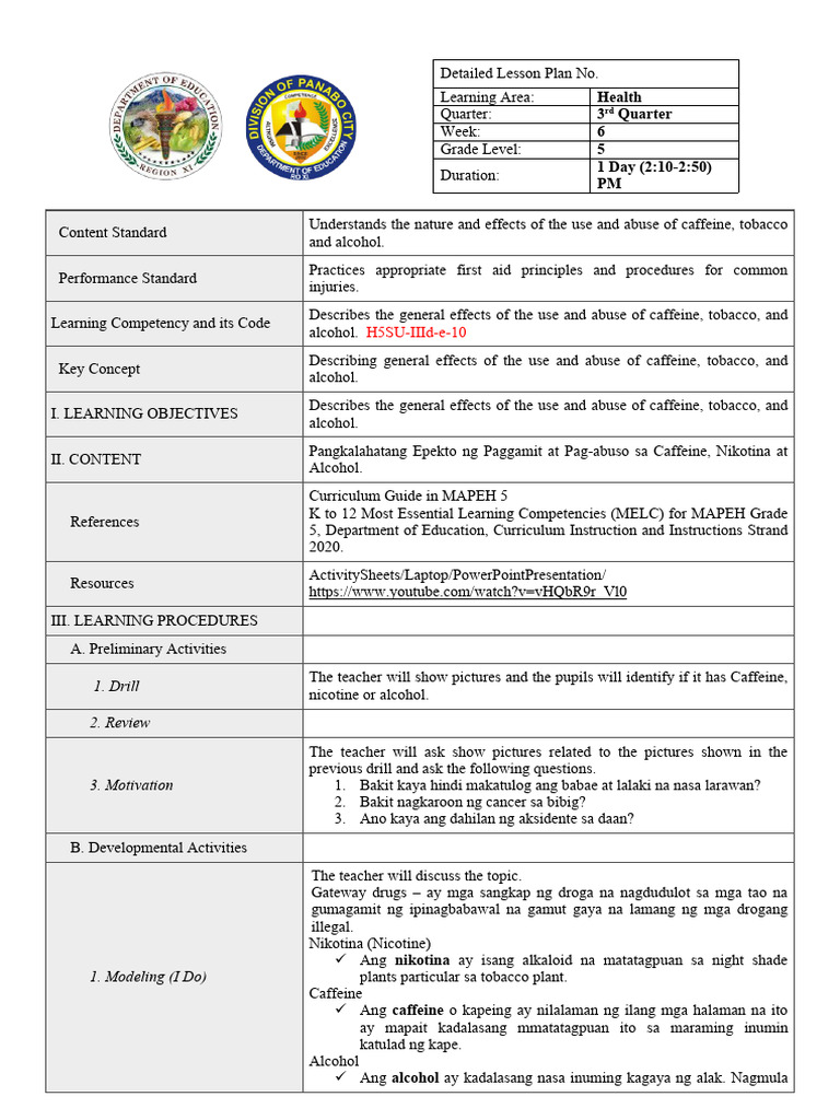 Lesson Plan MAPEH 5 (Health) | PDF | Teachers | Learning