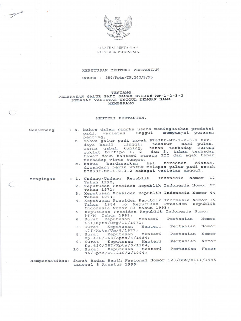 SK Pelepasan Varietas Membramo | PDF