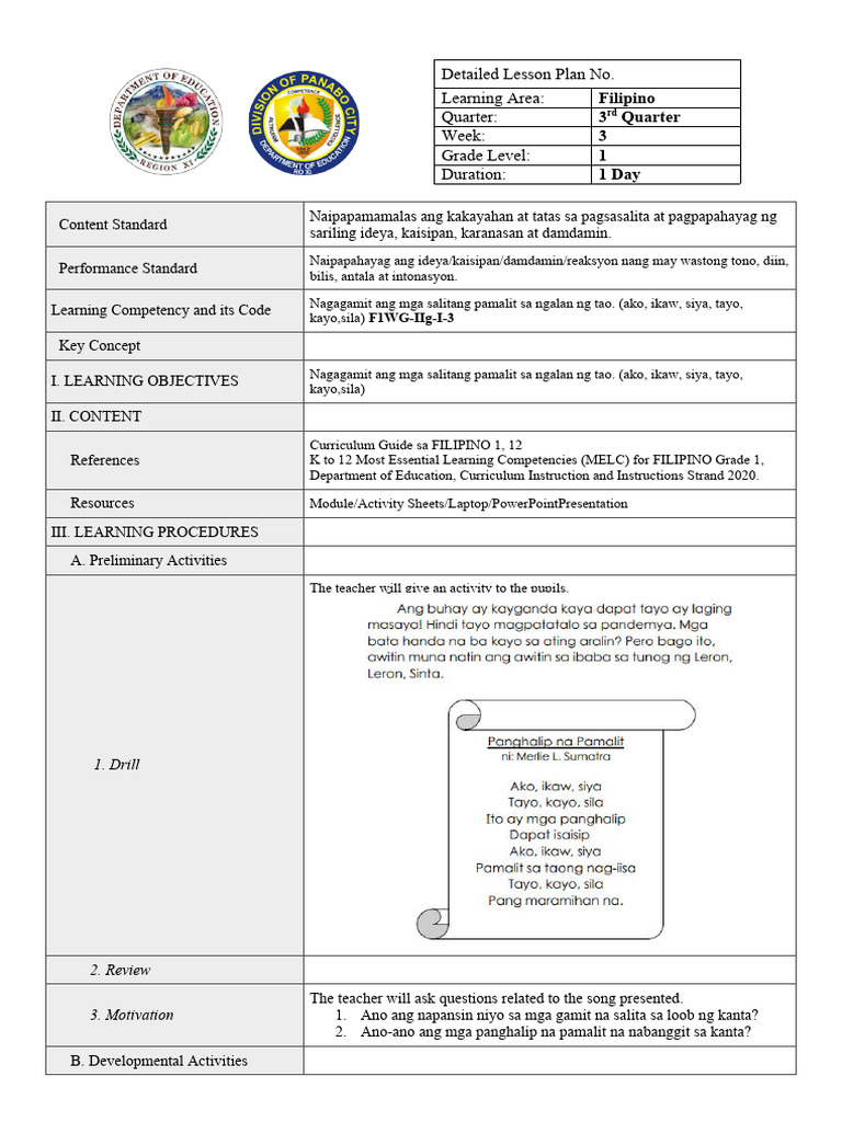 Lesson Exemplar Filipino Q3 | PDF | Learning | Teachers