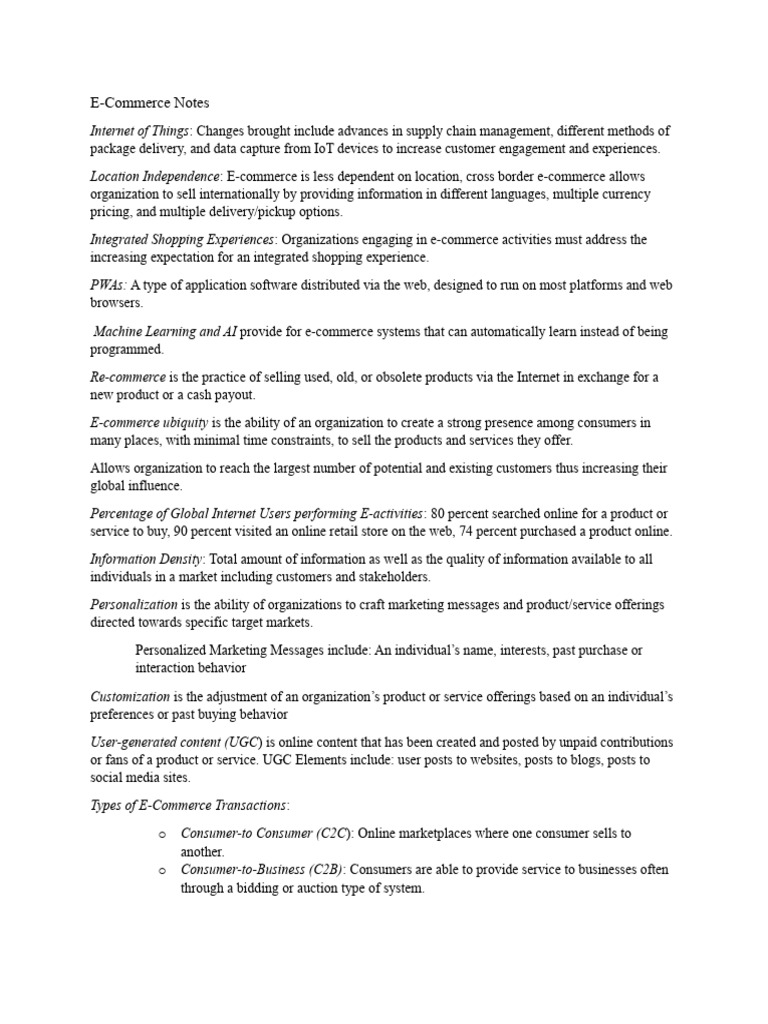 E-Commerce Notes | PDF | E Commerce | Marketing
