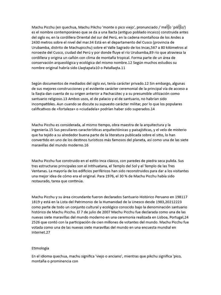 Machu Picchu | PDF | Machu Picchu