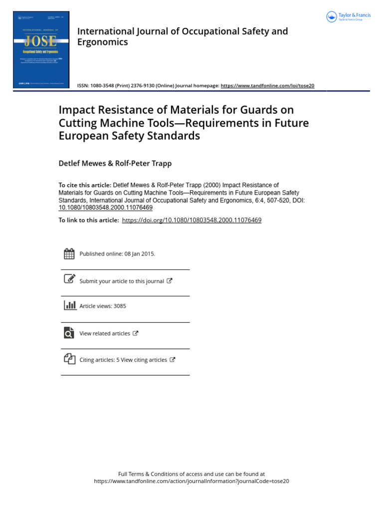 Impact Resistance of Materials for Guards on Cutting Machine Tools ...