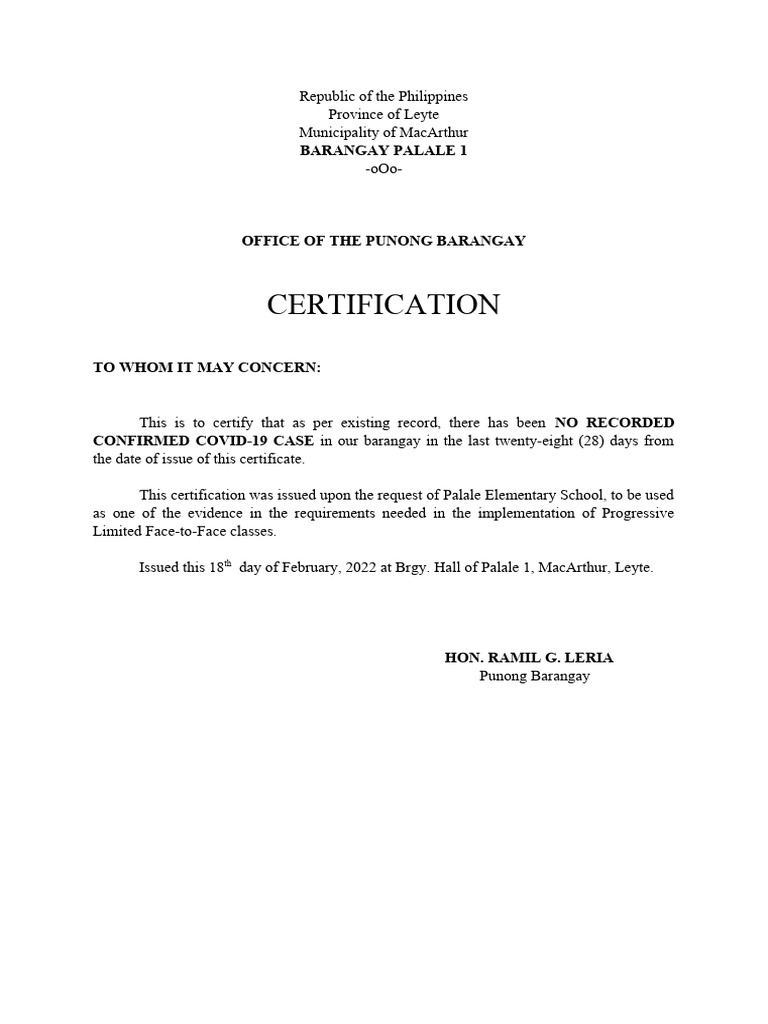 COVID-19 Free Certification for Schools | PDF