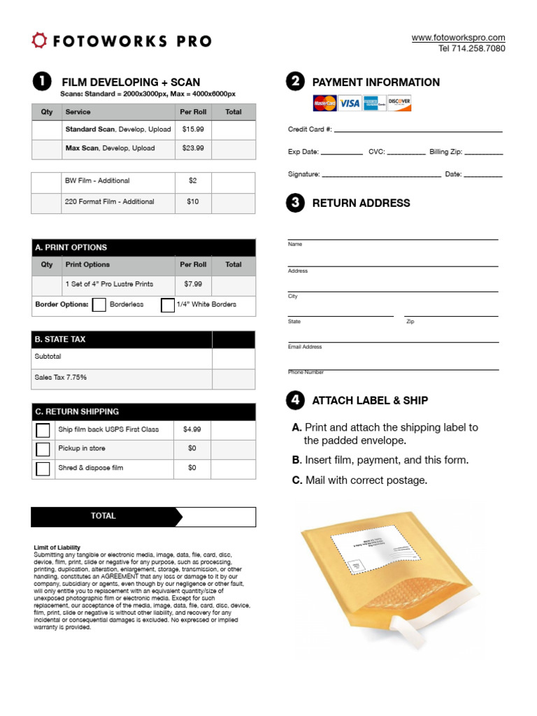 Fotoworks Film Order Form | PDF | Mail | United States Postal Service