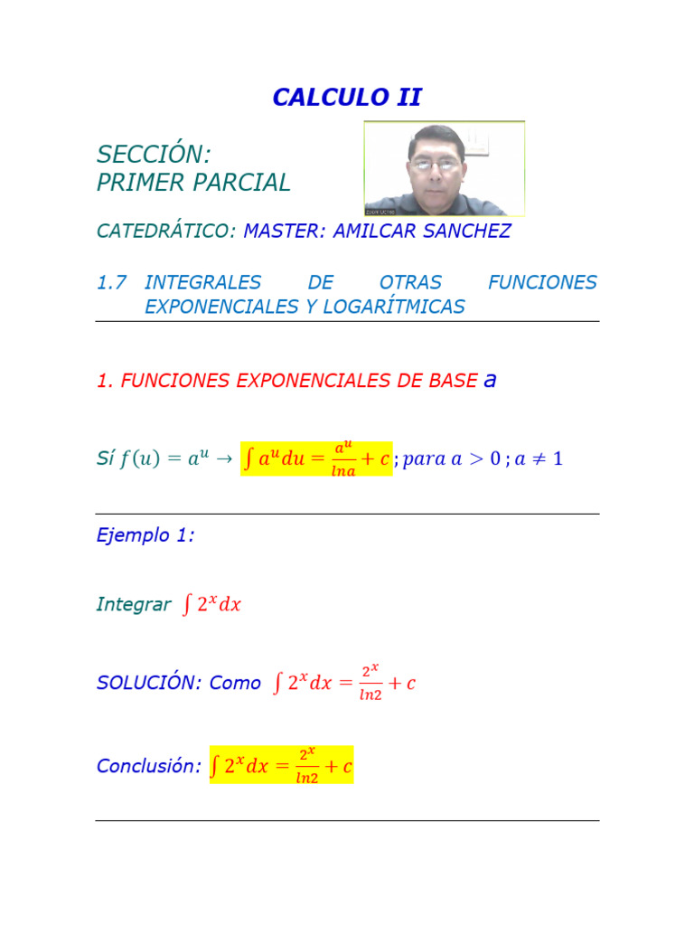 1.7 Integrales de Otras Funciones Exponenciales y Logaritmicas | PDF | Integral | Logaritmo