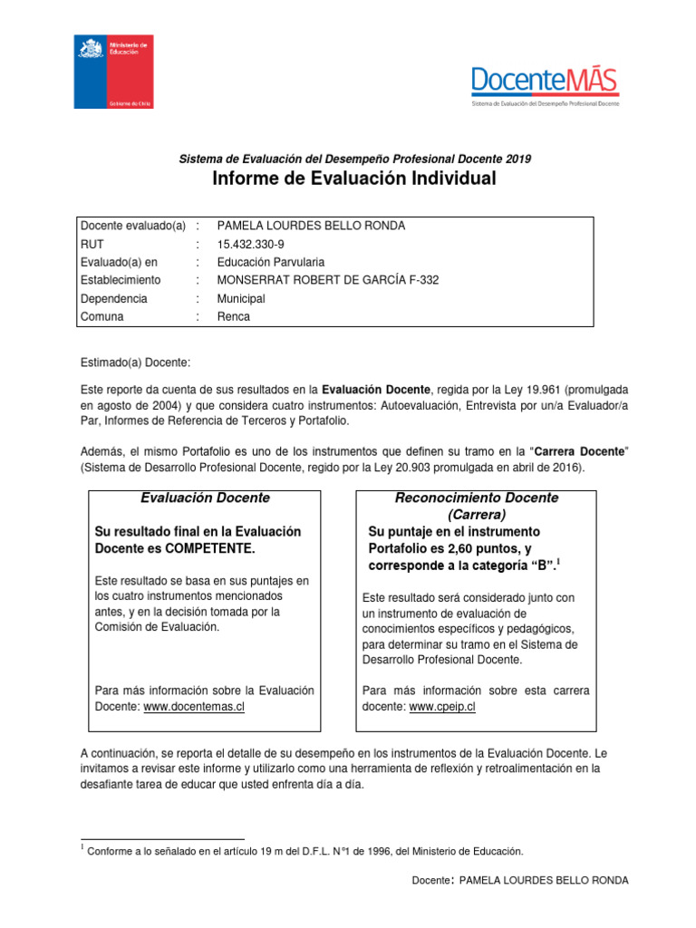 Informe de Evaluación Individual | PDF | Evaluación | Maestros