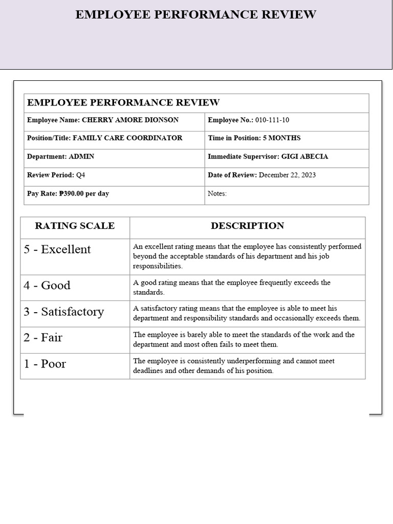 Free Employee Performance Review Template | PDF | Employment ...