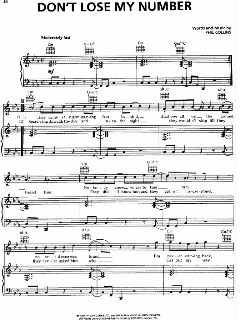Don't You Lose My Number Sheet Music | PDF