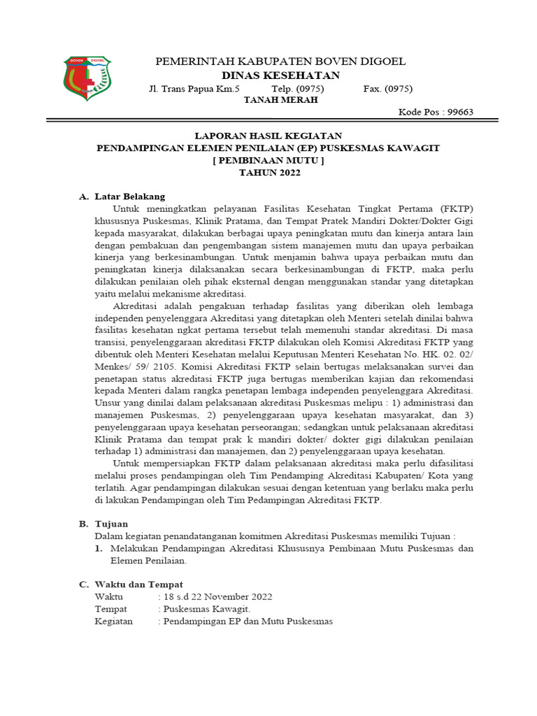 LAPORAN KEGIATAN PENDAMPINGAN AKREDITASI KAWAGIT Ke II | PDF