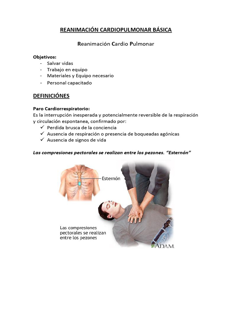 REANIMACIÓN CARDIOPULMONAR BÁSICA.docx | PDF | Reanimación cardiopulmonar | Paro cardíaco