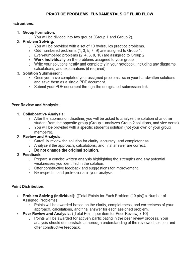 Practice Problems Fundamentals of Fluid Flow | PDF | Pump | Fluid Dynamics
