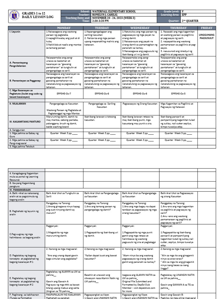DLL - Epp 5 - Q2 - W3 | PDF